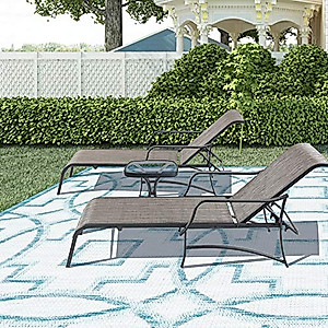 LOKATSE HOME Outdoor Patio Adjustable Metal Chaise Lounge Chair Recliner Set of 2 with 1 Glass Top Bistro Table, Grey