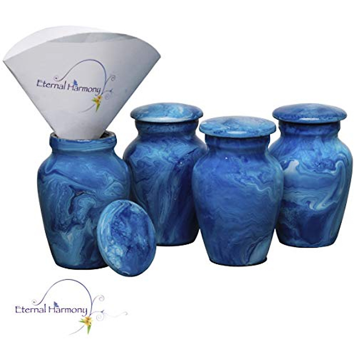Eternal Harmony Cremation Urn for Human Ashes | Memorial Urn Carefully Handcrafted with Elegant Finishes to Honor Your Loved One | Adult Urn Large Size with Beautiful Velvet Bag (Small, Blue Milo)
