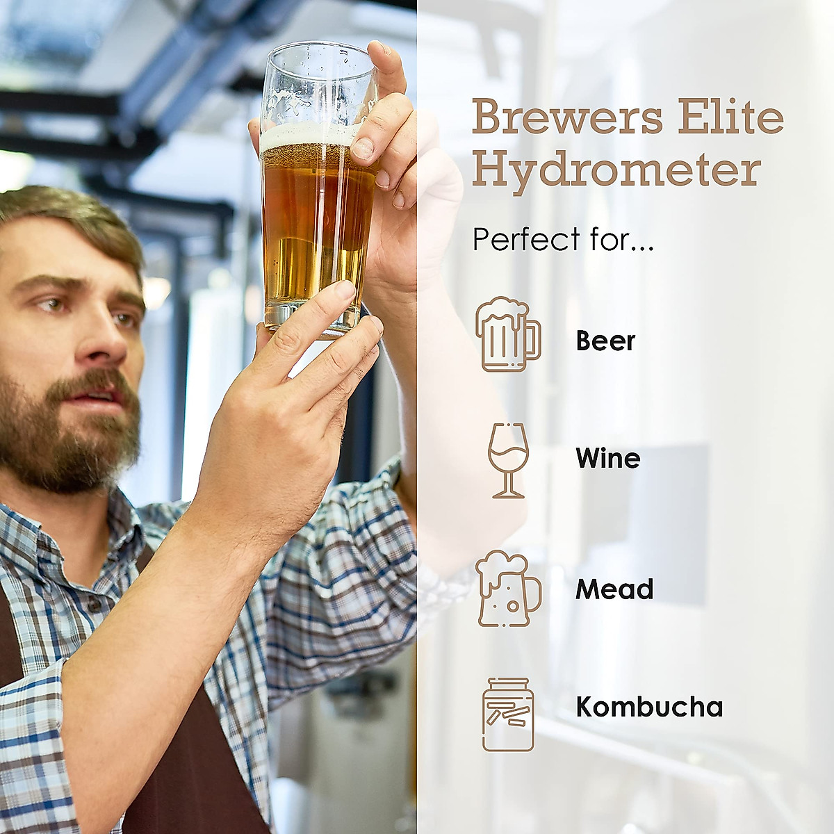 Brewer's Elite Hydrometer - for Home Brew Beer, Wine, Mead and Kombucha - Deluxe Triple Scale Set, Hardcase and Cloth - Specific Gravity ABV Tester