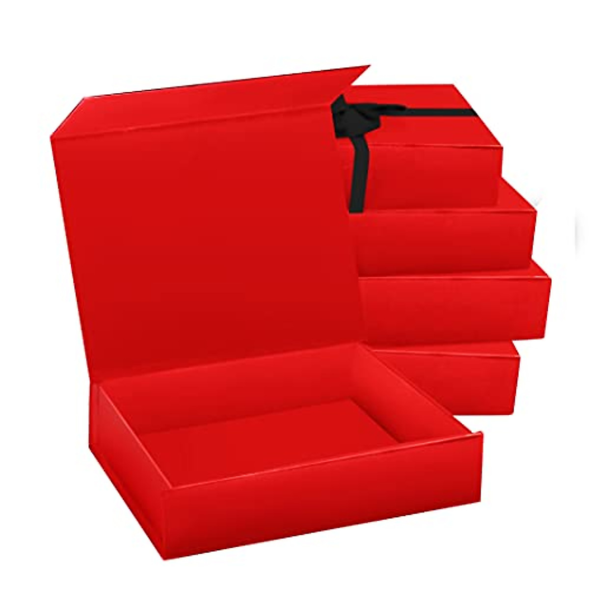 Purple Q Crafts 5 Pack Red Hard Gift Box with Magnetic Closure Lid 7" x 5" x 1.6" Rectangle Boxes For Gifts With Black Glossy Finish (5 Boxes)