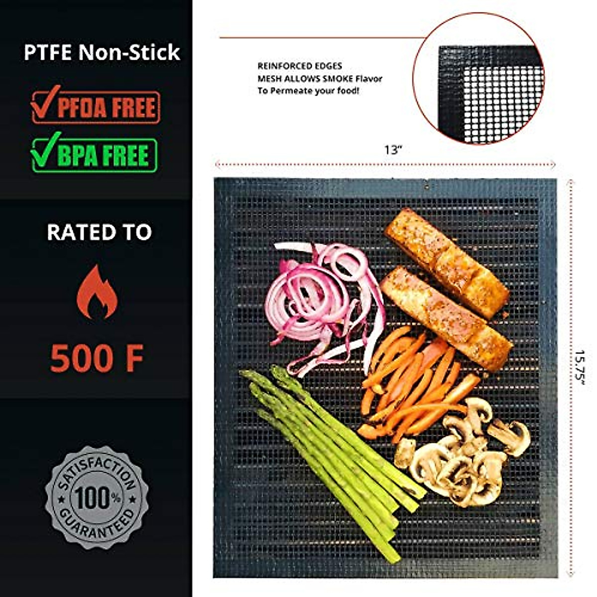 SIGVAL Mighty Mat - Reinforced Non-Stick Jerky Smoker Grill Mesh Mat - Set of 3 - Baking Mat, and BBQ Mat to Cook Fish, Vegetables, Meats on Smoker or Grill