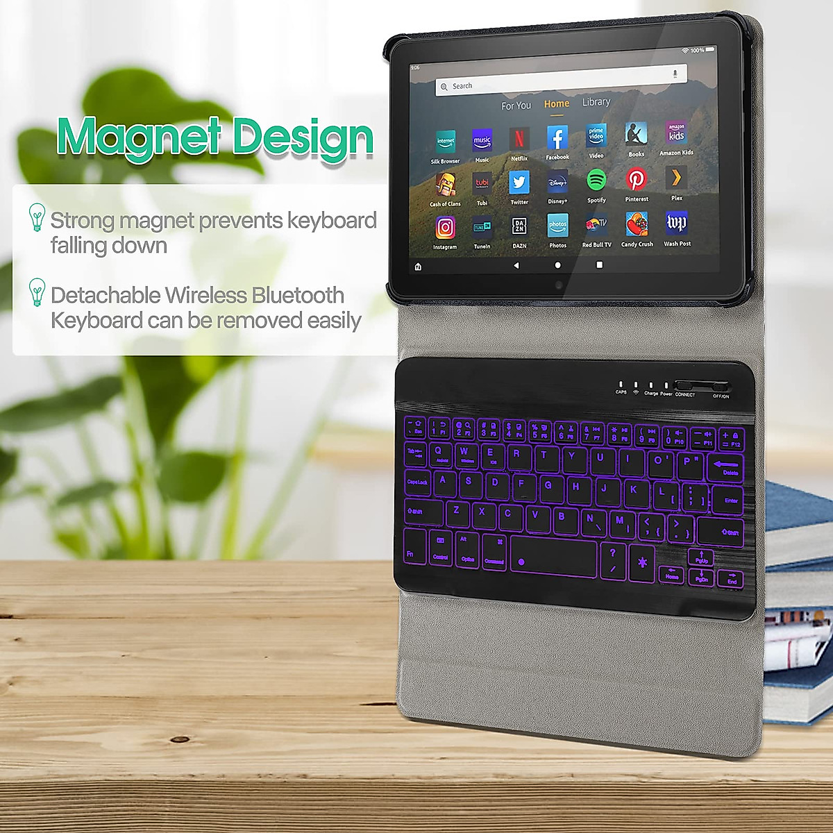 FunYaung Fire HD 8 Keyboard Case Compatible for Amazon Kindle Fire HD 8/HD 8 Plus(2020 Release, 10th & 2022 Release, 12th), with 7 Colors Backlit Detachable Keyboard & Protective Cover