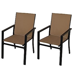 JRBIAOGE Patio Dining Chairs Set of 2, Outdoor Textilene Dining Chairs, Patio Furniture Chairs with Armrest for Backyard, Garden, Yard, Porch, Deck, Brown