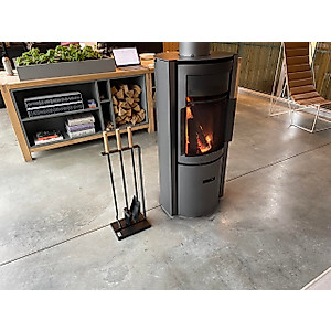 TheRackCo. - Fireplace Tools Set with Metal Base and Wood Handle, Broom, Shovel and Poker