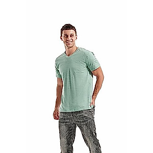 KLIEGOU Men's V Neck T Shirts - Casual Stylish Fitted Tees for Men Light Green-Grey XXXL