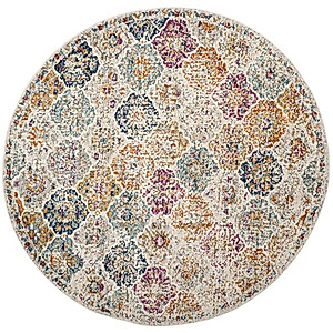 SAFAVIEH Madison Collection Area Rug - 8' Round, Cream & Multi, Boho Chic Distressed Design, Non-Shedding & Easy Care, Ideal for High Traffic Areas in Living Room, Bedroom (MAD611B)