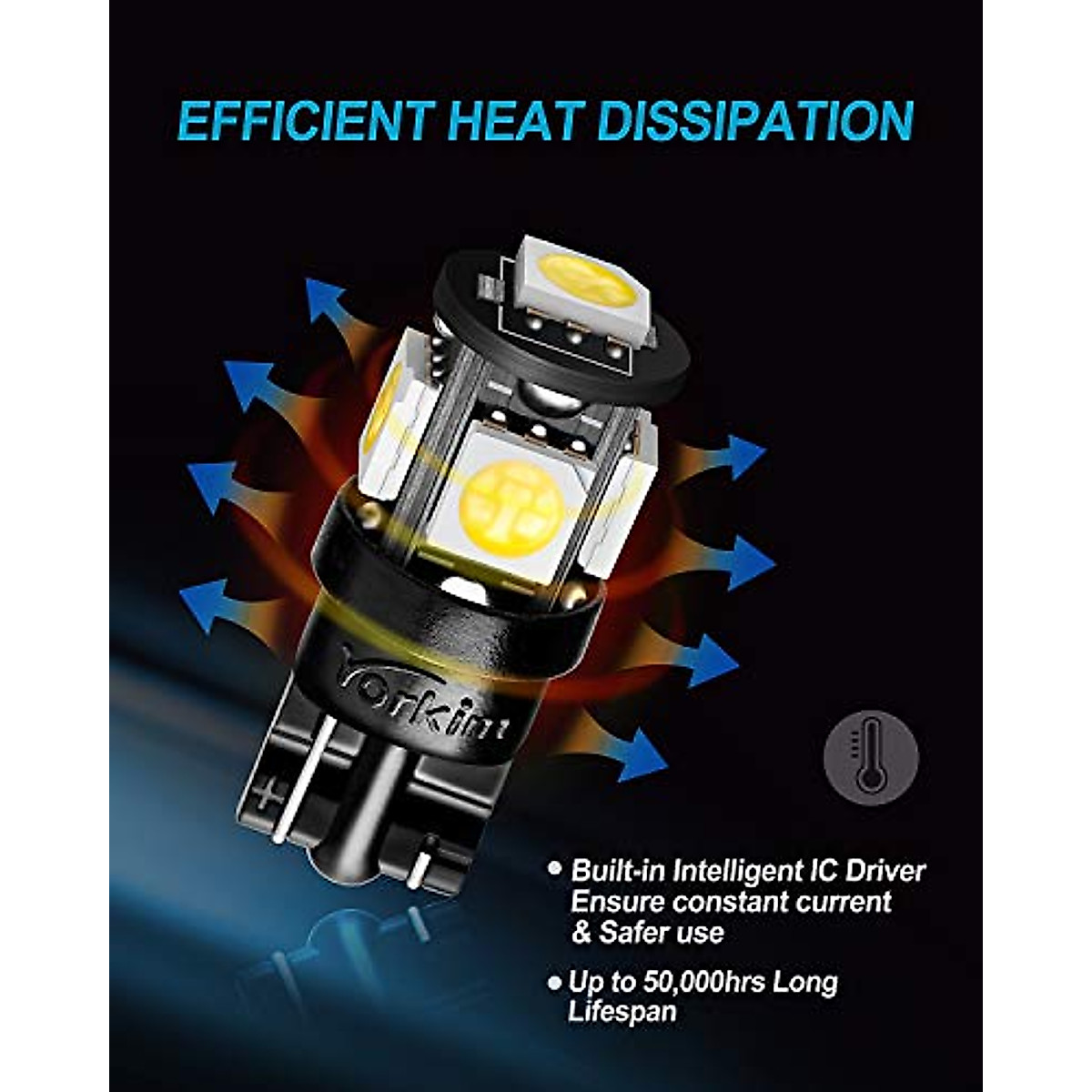 Yorkim 194 LED Bulbs White 6000k Super Bright 5th Generation, T10, 168 LED Bulb for Car Interior Dome Map Door Courtesy License Plate Lights W5W 2825, Pack of 10