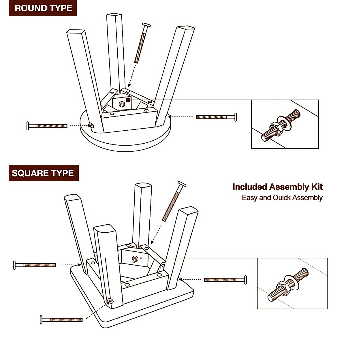 KSG kumsun Wooden Stools – Durable Wooden Stool for Bathroom, Kitchen, Bedroom, Kid’s Room – Square Low Stool with Assembling Kit – Durable and Long-Lasting Design – Practical and Versatile