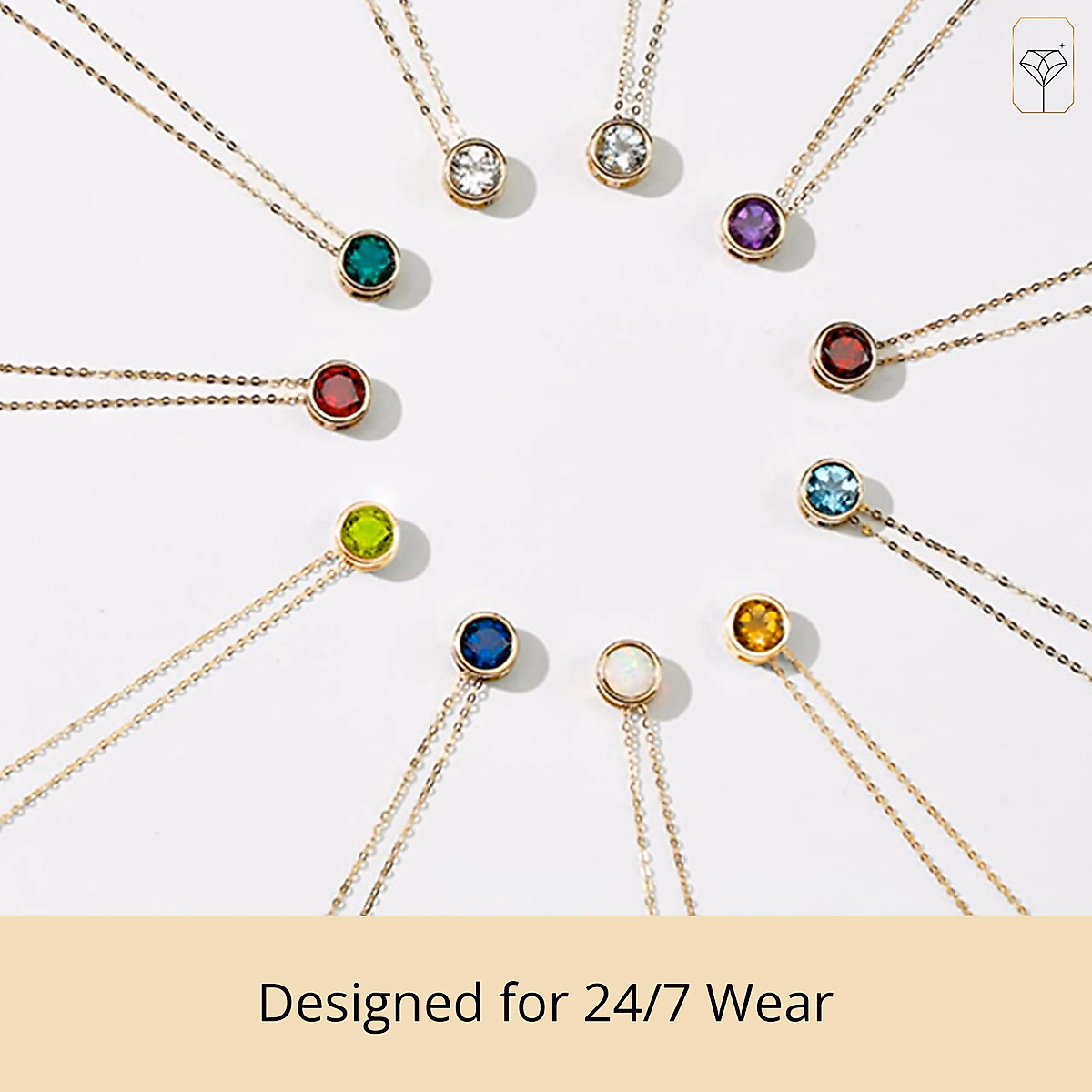 MAX + STONE 14k Yellow Gold Round Pendant Necklace for Women with 7 mm Blue Aquamarine March Birthstone on 18 Inch Cable Chain Spring Ring Clasp Bezelby