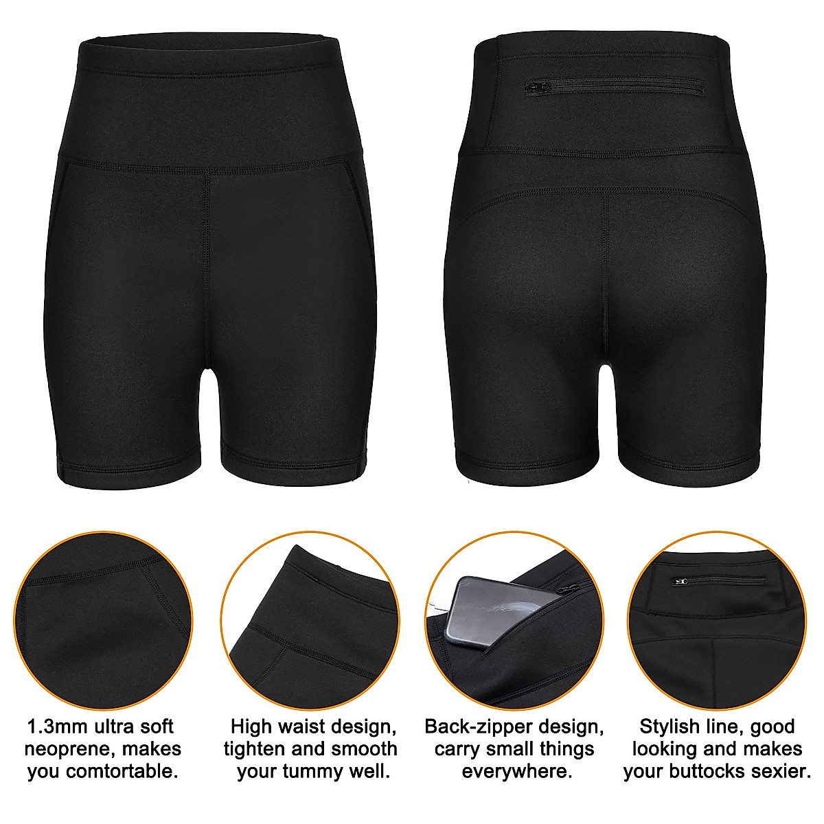 CtriLady Women Wetsuit Shorts Surfing Kayaking Snorkeling Swimming Pants Swimsuit Bottom Water Sports Swimwear Capris with Back-Zipper-Pocket(Black, Medium)