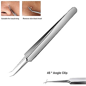WSYUB Blackhead Tweezers, Blackhead Extractor, Pimple Popper Tool Kit, 3 in 1 Professional Stainless Skin Zit Acne Blemish Whitehead Popping Removing Surgical Tools Set, Silver