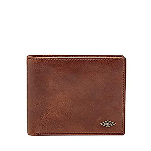 Fossil Men's Ryan Leather RFID-Blocking Bifold with Coin Pocket Wallet, Dark Brown, (Model: ML3736201)