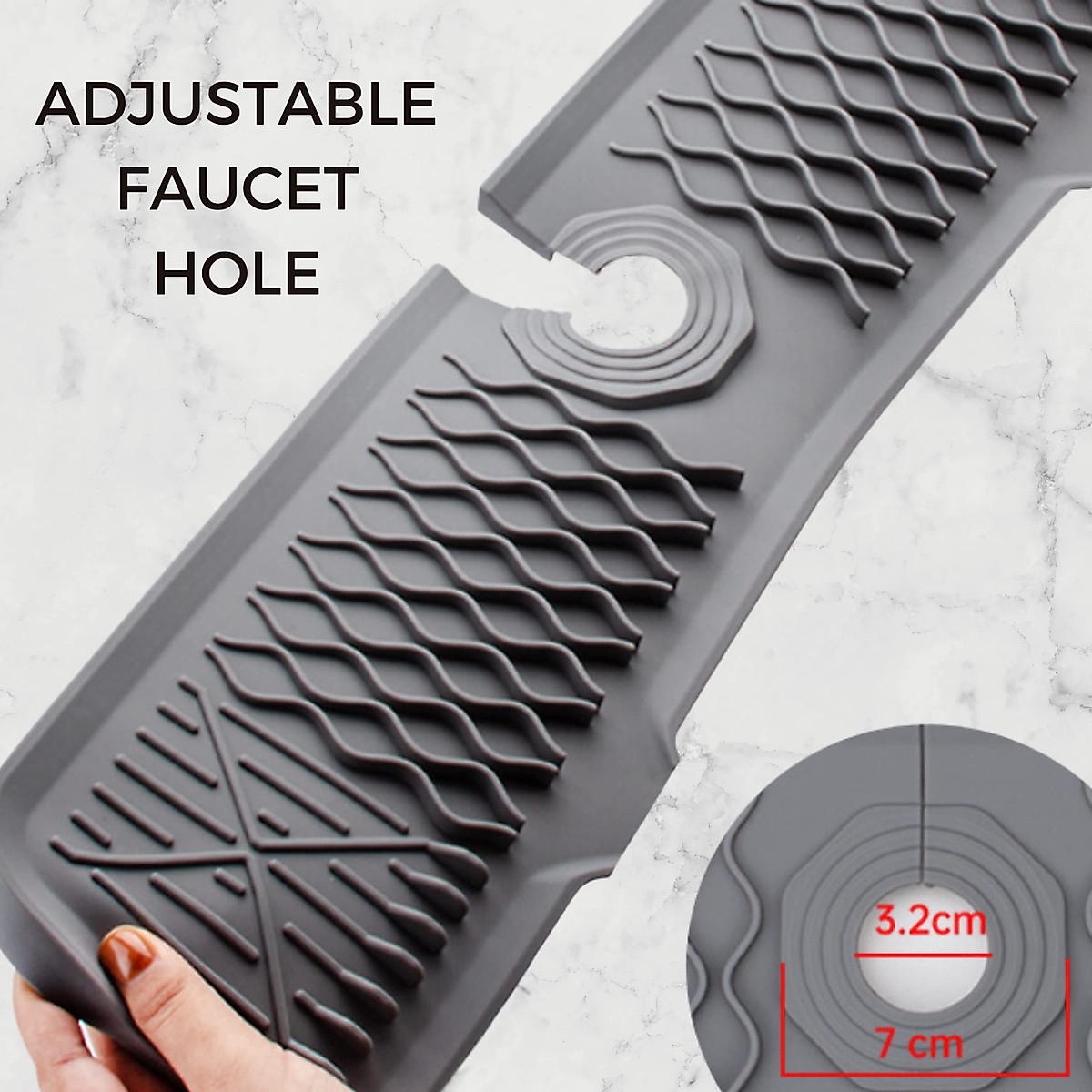 Kitchen Sink Splash Guard Behind Faucet 24 inch | Kitchen Faucet Mat Splash Guard Sink Accessories | Longer Mat, Self-Draining Inclined Slope Design, Durable, Dishwasher Safe, Adjustable Hole