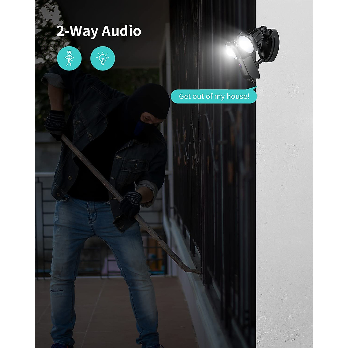 2500 Lumens Floodlight Camera Outdoor, Security Cam with Motion-Activated Light, Motion Detection and Siren Alarm, Waterproof (Black)