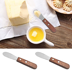 DaKuan 8 Pack Stainless Steel Straight Edge Wide Butter Spreader with Wood Handle, Sandwich Cream Cheese Condiment Knives 5 Inch