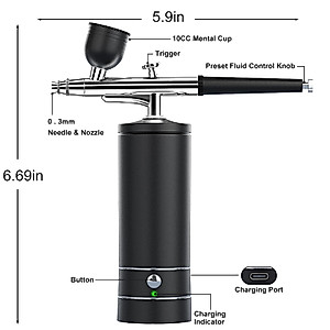 Airbrush-Kit Rechargeable Cordless Airbrush Compressor - Auto Handheld Airbrush Gun, Airbrush Set Portable Wireless Air Brush for Nail Art, Barber, Cake Decor, Makeup, Model Painting (Dark Night)