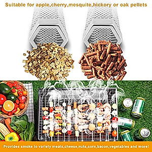 Hexagon Pellet Smoker Tube,12 inch Stainless Steel BBQ Wood Pellet Tube Smoker for Cold/Hot Smoking,5 Hours of Billowing Smoke-for Any Grill or Smoker,with 2 S Shape Hooks+1 Cleaning Brush.