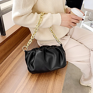 Clutch Purses for women Evening Bag Shoulder Bag Pleated Purse Flapper Ruched Multipurpose Purse(Black)