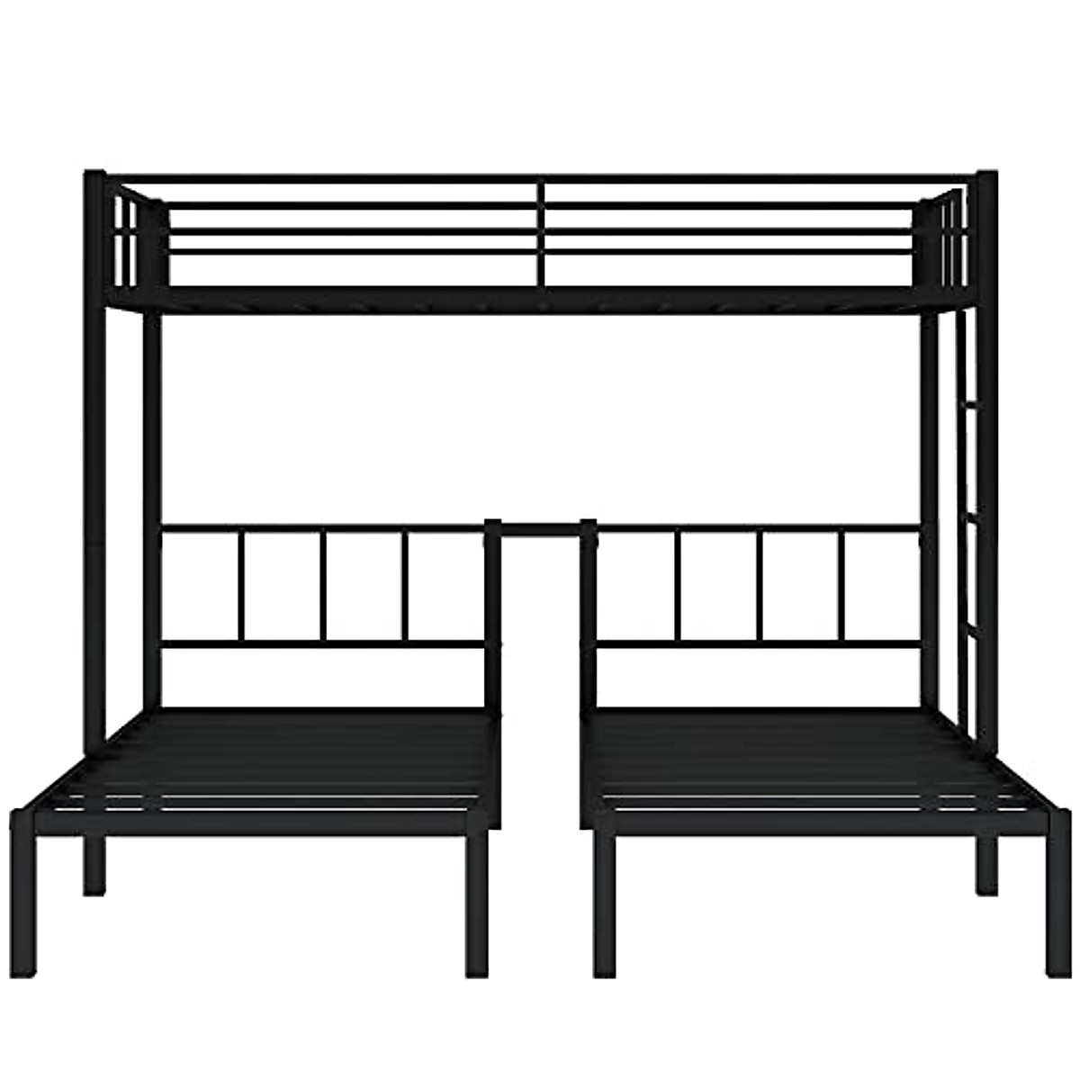 DHHU Triple Twin Bunk Bed, Metal Bunk Bed, Metal Bed Frame, Suitable for Bedroom, Apartment, Dorm, Space-Saving, Black