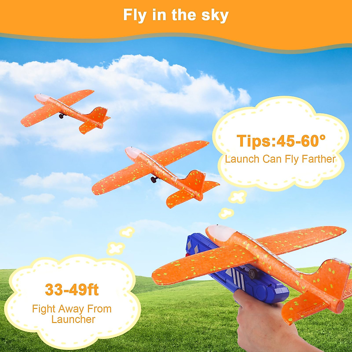 Gelaer 3 Pack Airplane Launcher Toy, 12.6" Foam Airplane Led Plane, 2 Flight Mode Catapult Plane Toys, DIY Sticker, Outdoor Flying Toys Birthday Gifts for Kids Boys Girls 4 5 6 7 8 9 10 11 12 Year Old
