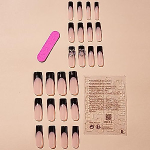 24Pcs French Tip Press on Nails Long Coffin Fake Nails with Love pattern Designs Glossy False Nails for Women Girls Artificial Acrylic Stick on Nails with Glue on Acrylic Nail Tips