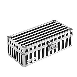 Vaultz Locking Medicine Storage Box with Combination Lock, 3.75" x 11.88" x 5.25", Black & White Stripe (VZ00345)