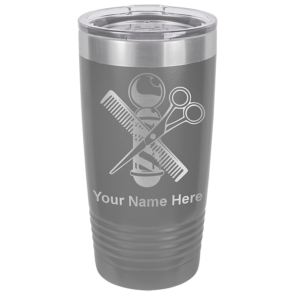 LaserGram 20oz Vacuum Insulated Tumbler Mug, Barber Shop Pole, Personalized Engraving Included (Gray)