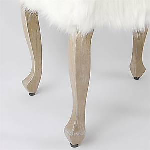 HomePop Faux Fur Square Stool with Wood Legs, White