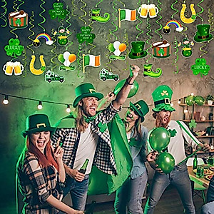 Tifeson St. Patrick's Day Decorations Hanging Swirls - 36 PCS Shamrock Clover Leprechaun Horseshoe Ceiling Foil Swirls for Lucky Day Home Office Decor - Saint Patrick's Day Irish Party Hanging Decorations Supplies