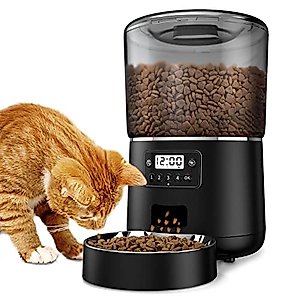 Tomxcute Automatic Cat Feeders, 4L Cat Dry Food Dispenser, Auto Dog Feeder Small Timed Pet Feeder with Stainless Steel Bowl, Push-Type Clog-Free Design, 1-4 Meals Portion Control for Cats and Dogs