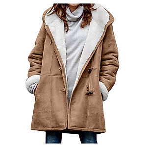 Plus Size Winter Coats for Women 2024 Warm Sherpa Fleece Lined Distressed Jackets Hooded Parka Faux Suede Pea Coat Outerwear, women coats winter clearance women's winter jacket, Brown 3x