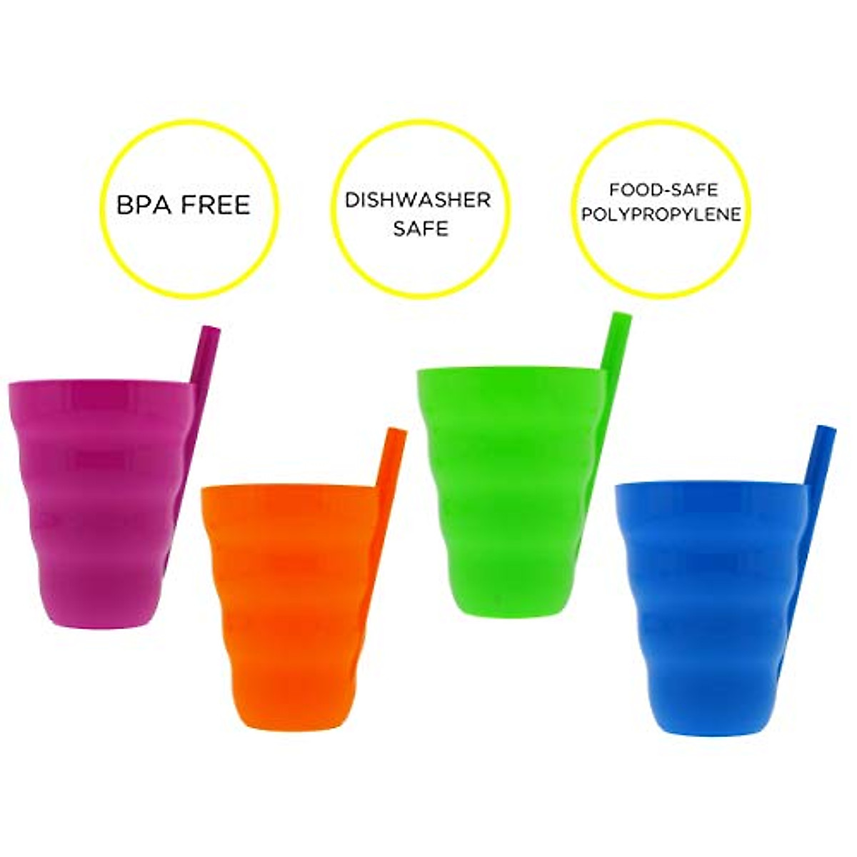 Arrow Sip-A-Cup with Built In Straw For Kids Includes Purple, Blue, Green, Orange (8 Pack)