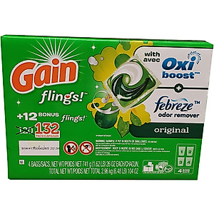 Orgain GAIN Flings! Original Scent Liquid Laundry Detergent Pacs, 132 ct.,, 132Count