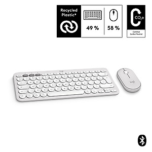 Logitech Pebble 2 Combo for Mac, Wireless Keyboard and Mouse, Slim, Quiet and Portable, Customizable, Bluetooth Mouse and Keyboard, Easy-Switch, for macOS, iPadOS - Tonal White