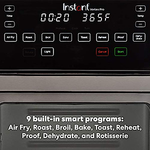 Instant Pot Vortex Pro 10 Quart Air Fryer, 9-in-1 Rotisserie and Convection Oven, Roast, Bake, Dehydrate and Warm, with EvenCrisp Technology, Free App with over 1900 Recipes, 1500W, Stainless Steel