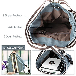 Goodhan Women Canvas Backpack Daypack Casual Shoulder Bag, Vintage Heavy-duty Anti-theft Travel Backpack (Blue Grey)