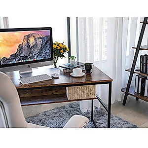 HOMEKOKO 47" Home Office Desk Computer Desk with Storage Shelf, Study Table Modern Writing Desk Industrial Desk with Metal Frame (Rustic Brown)