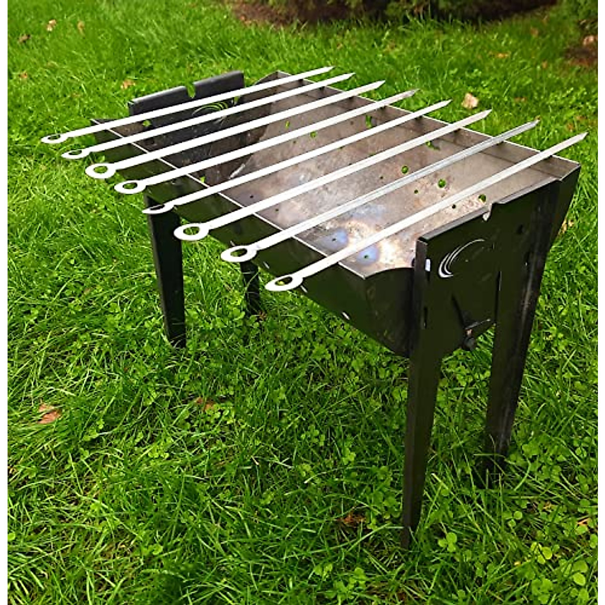 Mangal Grill Folding Steel 2mm Portable with 8 Shashlik Skewers - Bbq Kabob Kebab Grill Charcoal Firesense Barbecue - Brazier Shish Kebab Grill Mangal - Brazilian Kabob Manghal Armenian