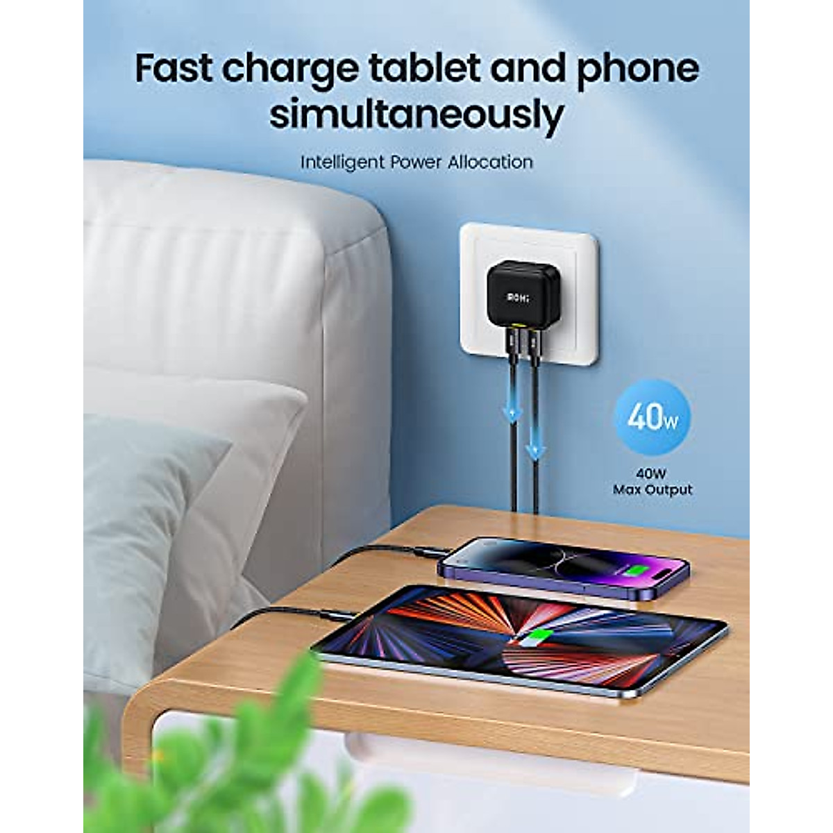 USB C Charger, AOHI 40W Fast Charger Adapter 2-Port Type-C PD Wall Charger Foldable Power Adapter for iPhone 14/Plus/Pro/Pro Max 13/Mini/Pro/Pro Max /12, Galaxy, Pixel 5/4/3, iPad Pro/Air, Black