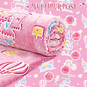 BORORO Princess Blankets for Girls - Glow in The Dark Blanket Castle Pink Blanket Birthday Gifts for Toddler Kids Girls Blankets