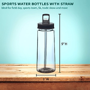 DISCOUNT PROMOS Plastic Sports Bottles with Spill Proof Lids 22 oz. Set of 6, Bulk Pack - Reusable, With Straw, Perfect for Gym, Outdoor Sports, Home, Office - Clear