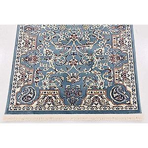 Unique Loom Narenj Collection Classic Traditional Medallion Design Area Rug, 3 ft x 13 ft, Blue/Tan
