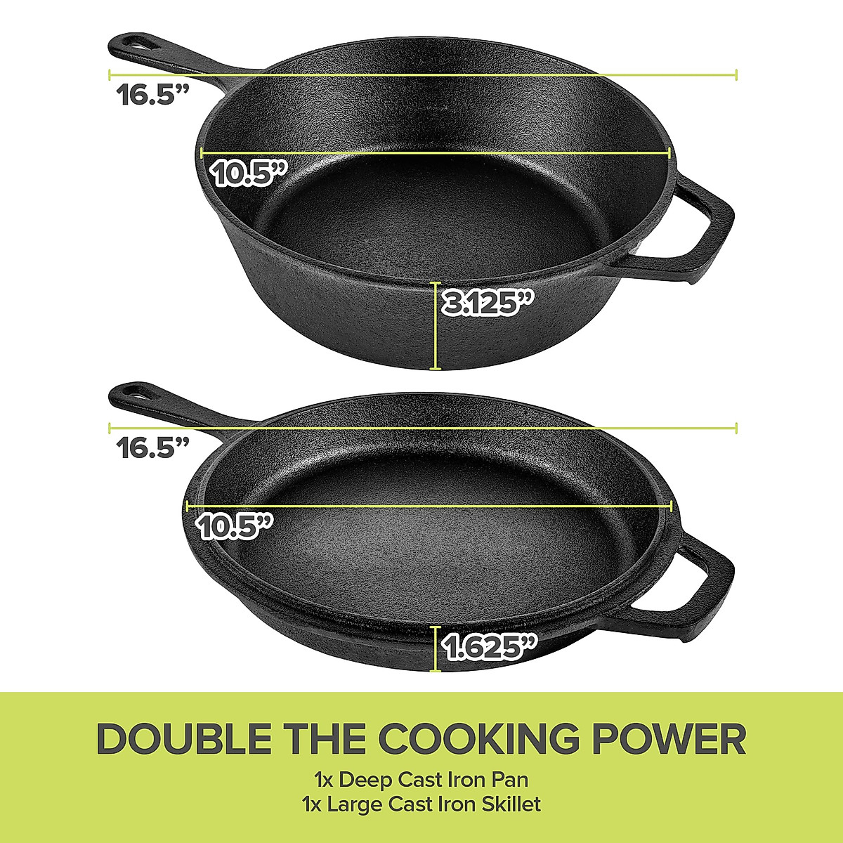 Modern Innovations 3-in-1 Dutch Oven, Cast Iron Pan (3.2QT) and Cast Iron Skillet (1.6QT) Combo, Cast Iron Pan with Lid, Preseasoned Cast Iron Pots and Pans Set, RV or Lodge Camping Cast Iron Set