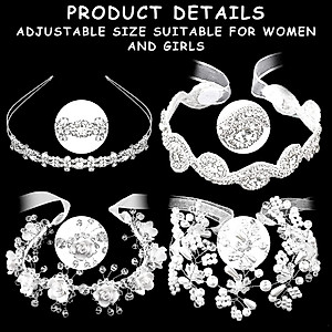 4 Pieces Flower Girl Headpiece Princess White Wedding Hairband Pearls Rhinestone Headdress for Women Girls Photography