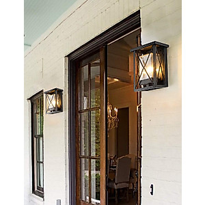 EERU Outdoor Wall Sconce Modern Exterior Wall Mount Porch Lights Black Metal with Seeded Glass Waterproof Outdoor Wall Light Fixtures Outside Lighting for House Garage Front Door Patio Garden