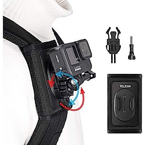 TELESIN 360 Rotation Bag Backpack Shoulder Strap Mount with Adjustable Pad and J Hook, Strap Holder Attachment for GoPro Max Hero 11 10 9 8 7 6 5, Osmo Action, Insta360