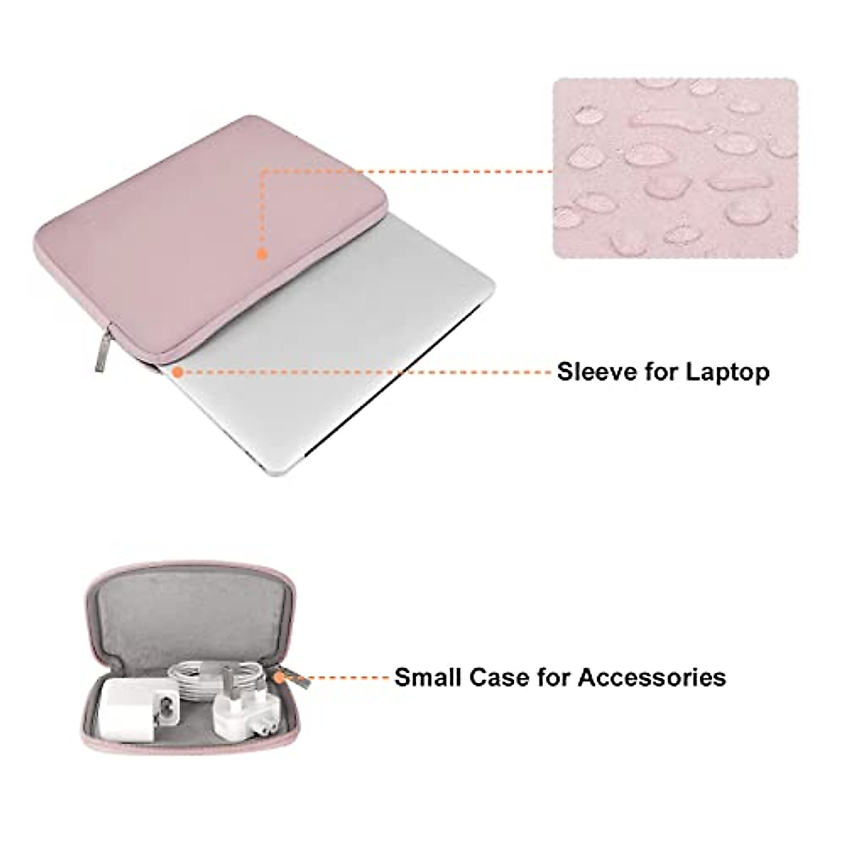 MOSISO Laptop Sleeve Compatible with MacBook Air 15 inch M2 A2941 2023 / Pro 15 A1990 A1707, 15 inch Surface Laptop 5/4/3, Dell XPS 15, HP Stream 14 inch, Neoprene Bag with Small Case, Baby Pink
