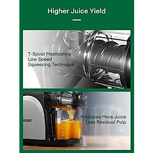 Masticating Juicer Machines, Juilist Cold Press Juicer Extractor with Quiet Motor & Reverse Function for Vegetables and Fruits, Slow Juicer Machine Easy to Clean with Brush, Recipe Included