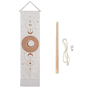 CALIDAKA Moon Phase Tapestry,Moon Stars Tapestry,Starry Sky Tapestry,Moonlit Garden Tapestry,Linen,Modern Home Decor(White)