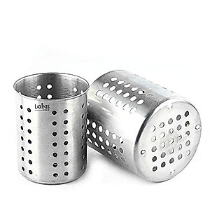 Laxinis World Stainless Steel Kitchen Utensil Holder, Kitchen Caddy, Utensil Organizer, Round Shape Utensils Crock, 5" by 5.3" (utensils not included)